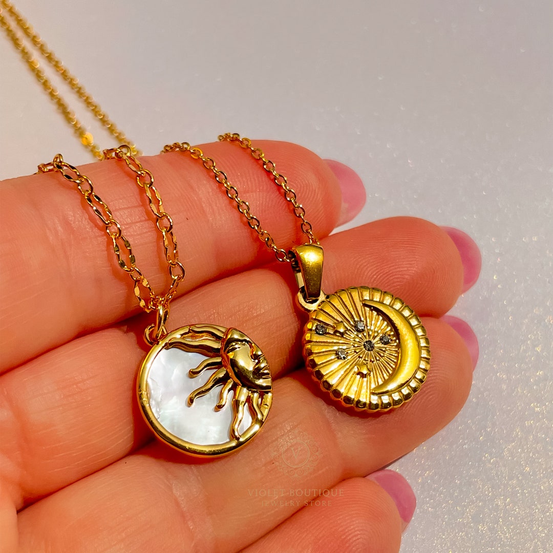 18K Gold Plated Sun Necklace, Gift for Mom, Gift for Her, Boho Sun ...