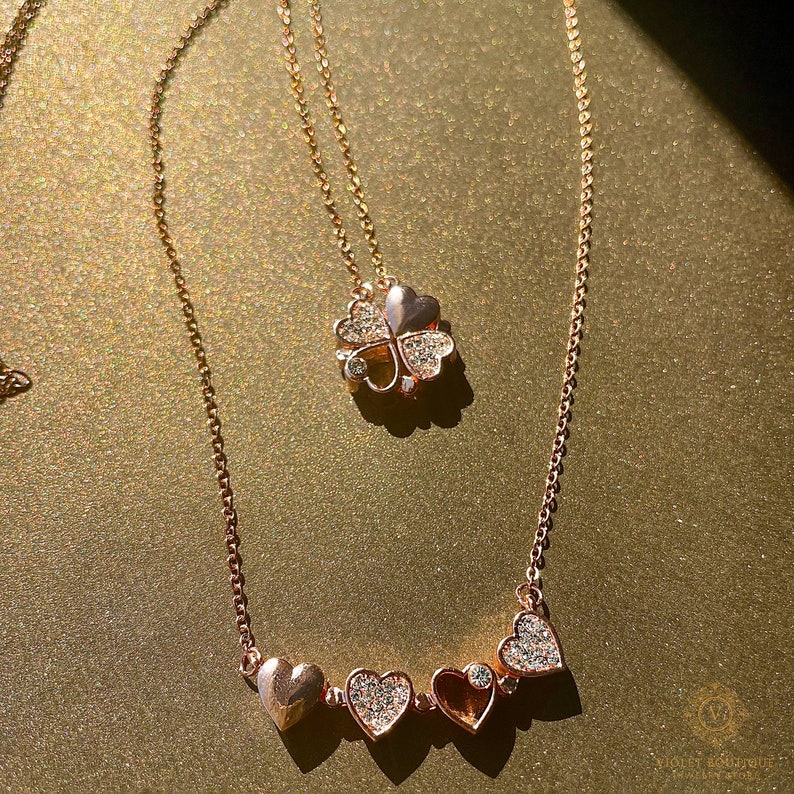 Heart Magnetic Pendant Necklace for Women Chain Jewel 4 Leaf - Etsy