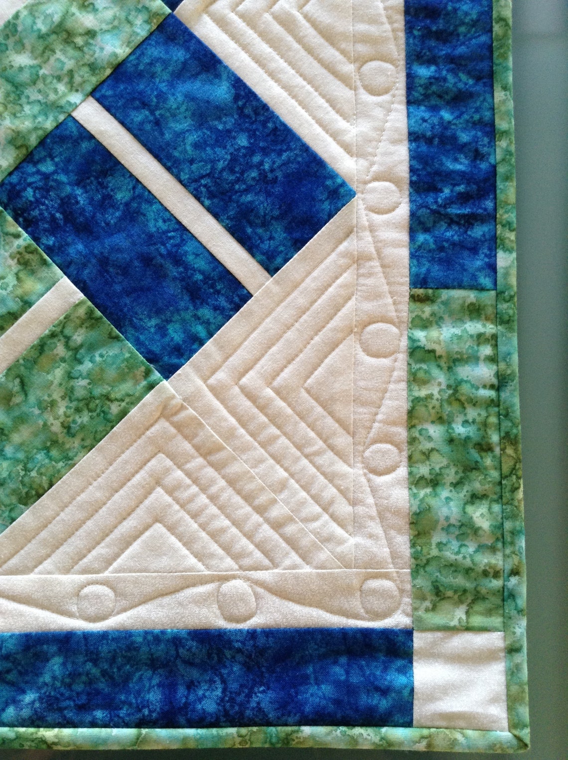 Quilted Blue & Green Batik Handmade Table Runner 36 1/2 X 17 3/4 ...