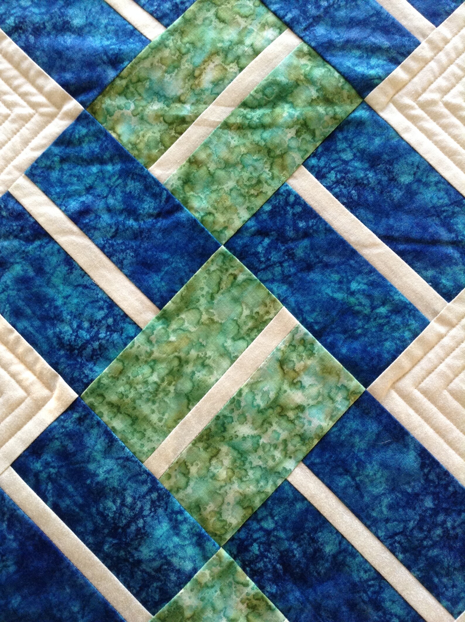 Quilted Blue & Green Batik Handmade Table Runner 36 1/2 X 17 3/4 ...