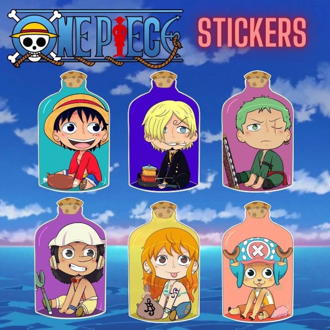 One Piece Chibi Character in a Bottle Stickers-luffy, Zoro, Sanji ...