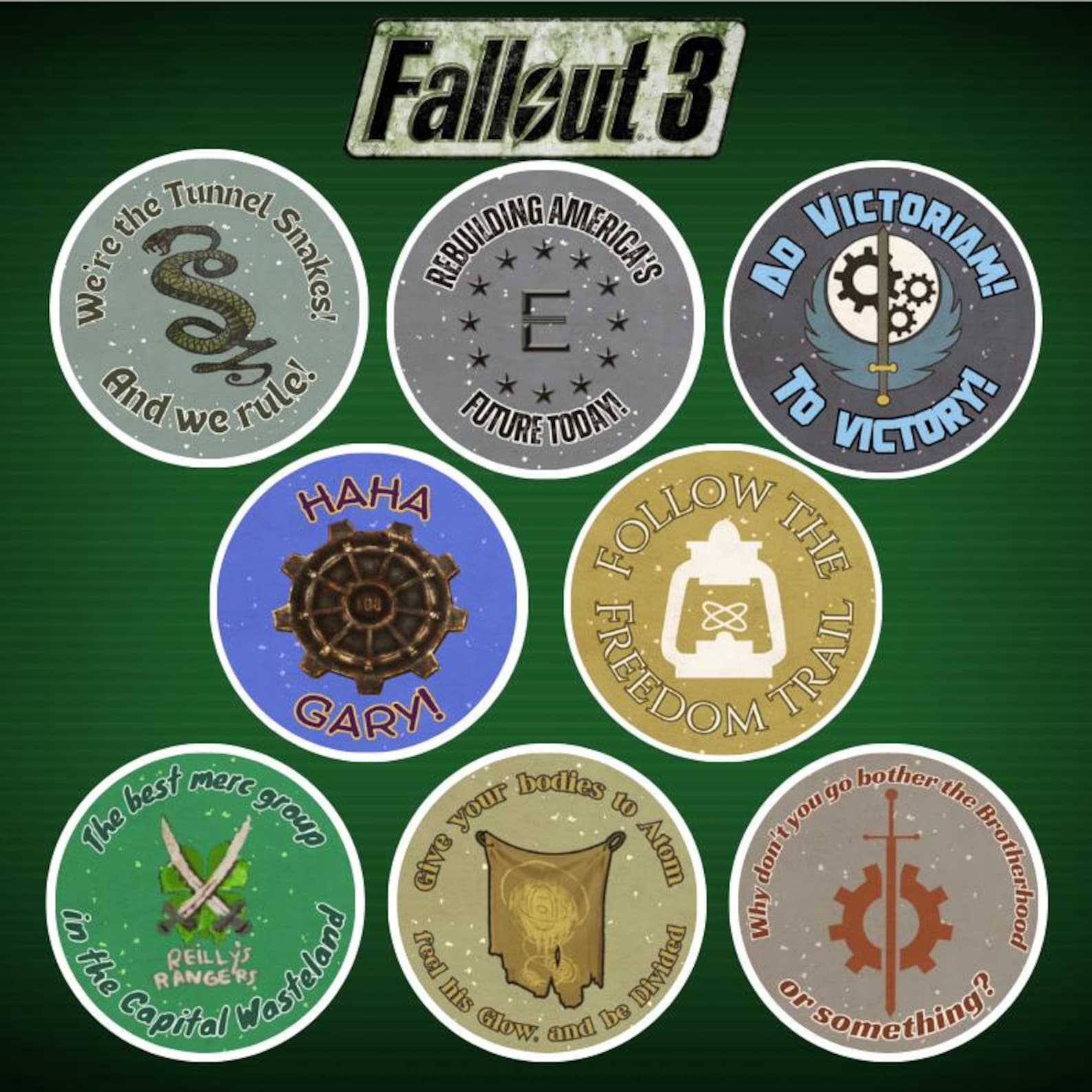 Fallout Faction Inspired Handmade Buttons- Fallout 1/2, 3, New Vegas, 4 ...