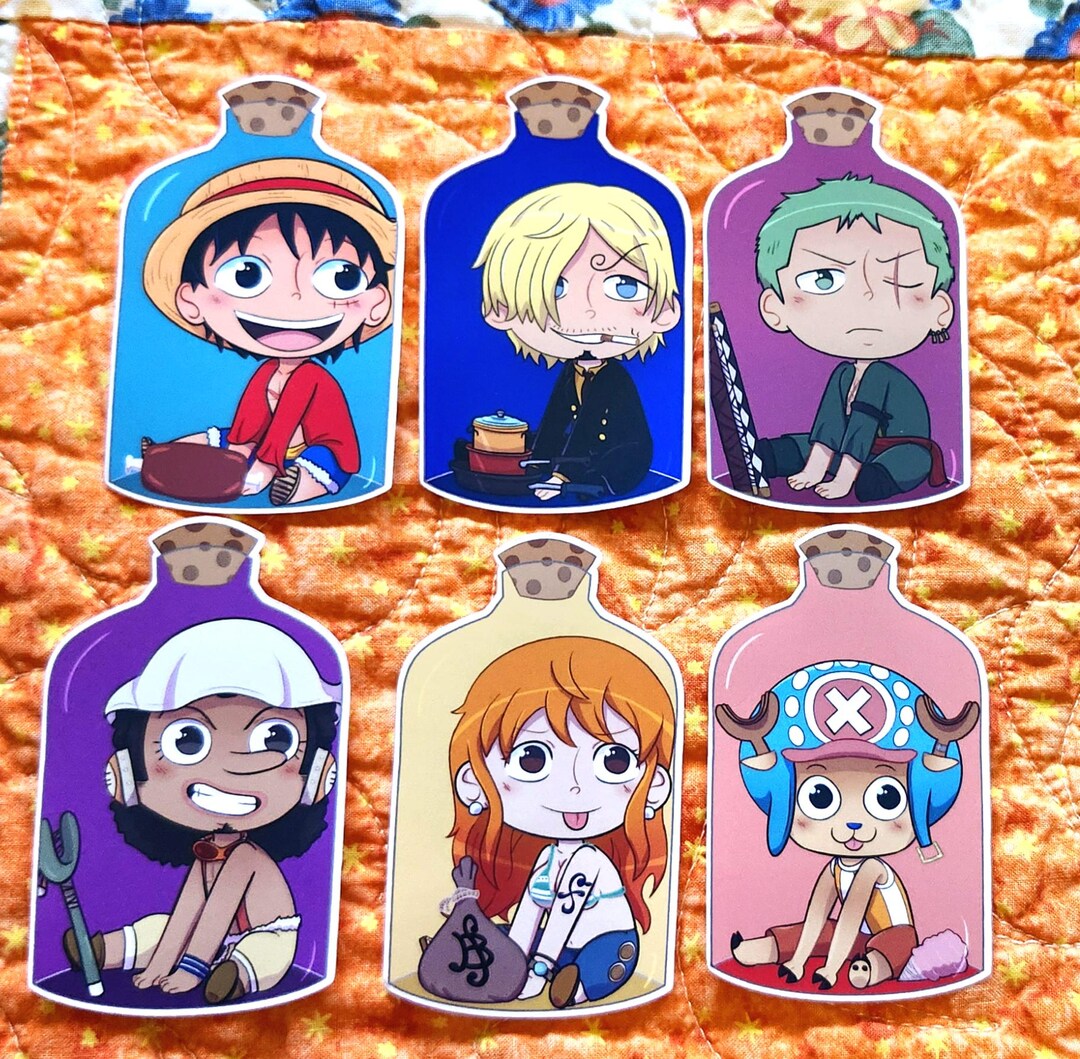 One Piece Chibi Character in a Bottle Stickers-luffy, Zoro, Sanji ...
