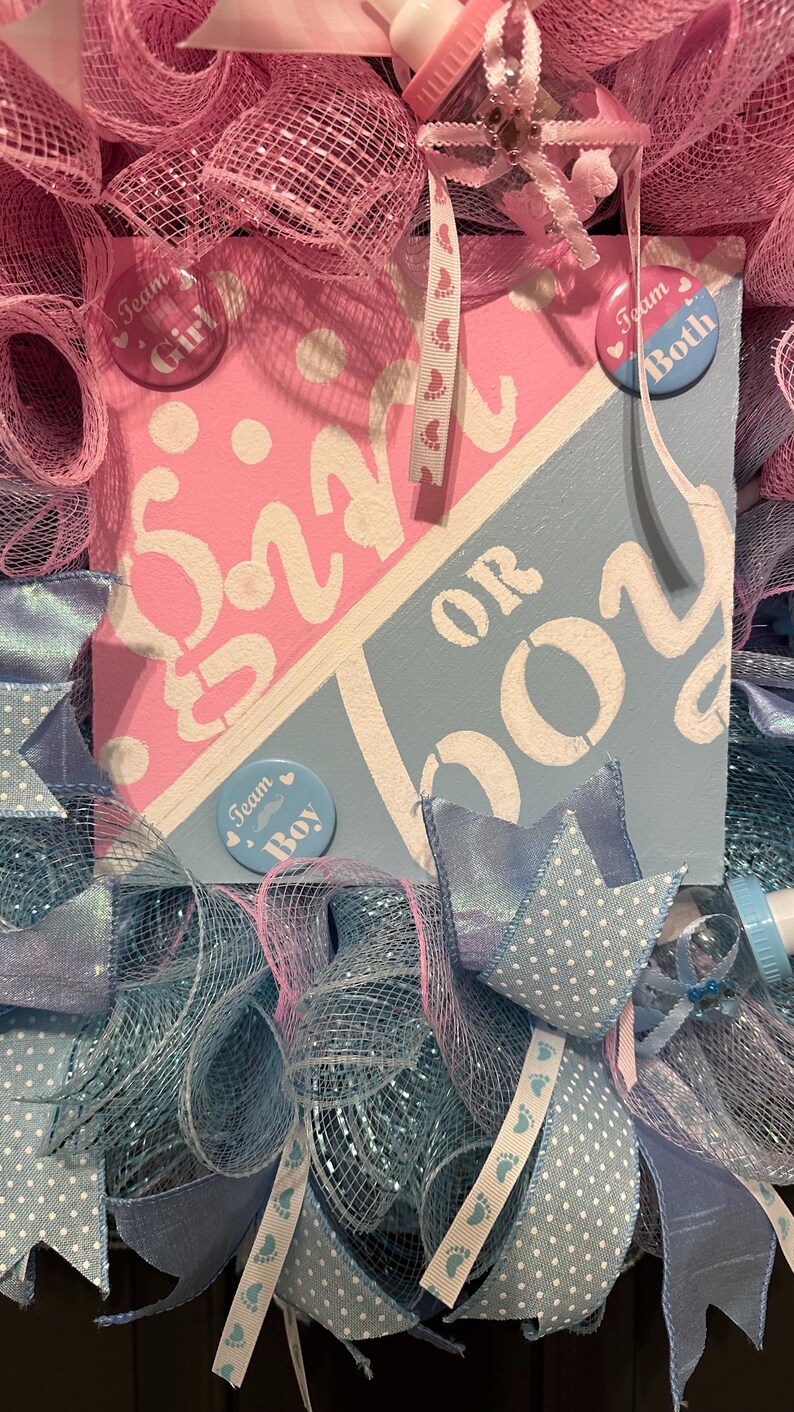 Gender Reveal Wreath - Pink & Blue Deco Mesh With Baby Bottle Accents ...