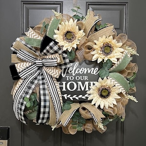 Everyday Welcome Wreath With Sunflowers and Burlap – Farmhouse Door ...