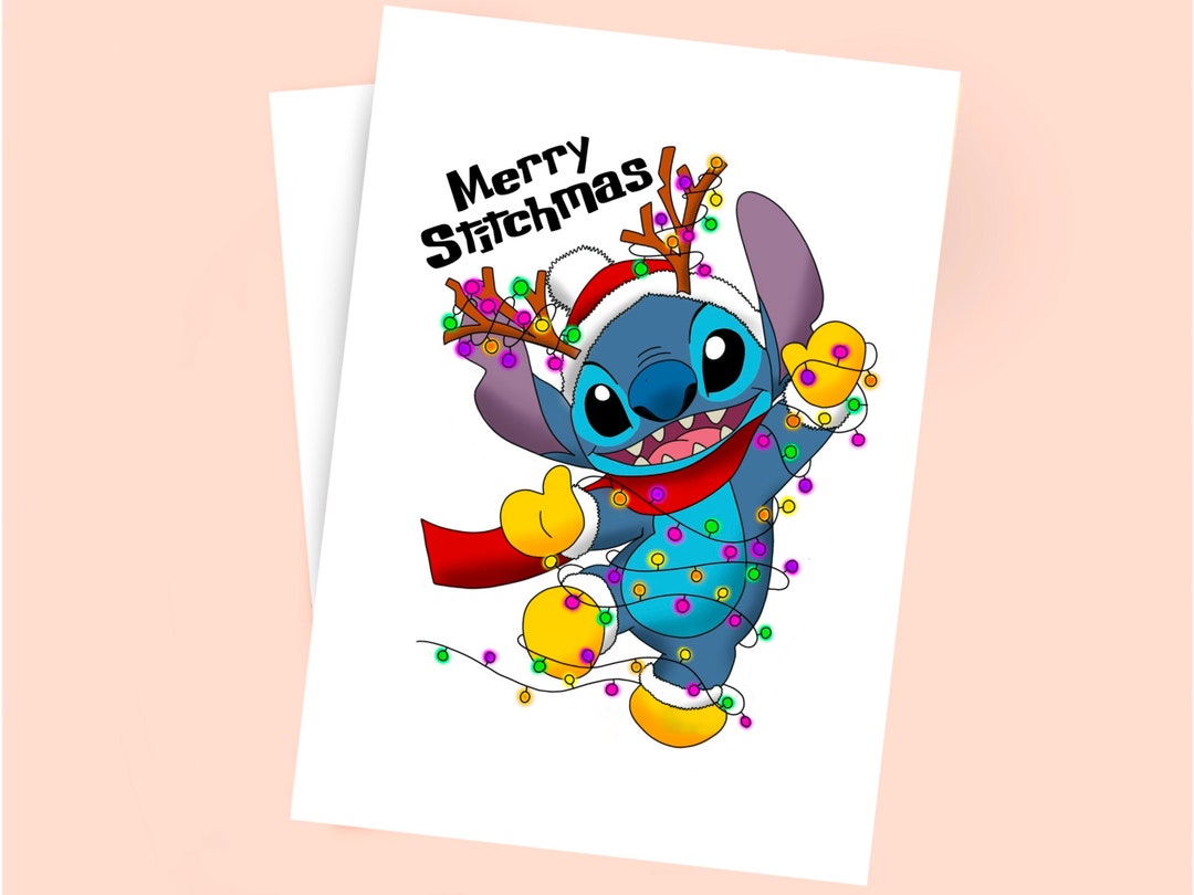 Disney's Stitch Christmas Card, Merry Stitchmas, Kids Cards, Disney ...