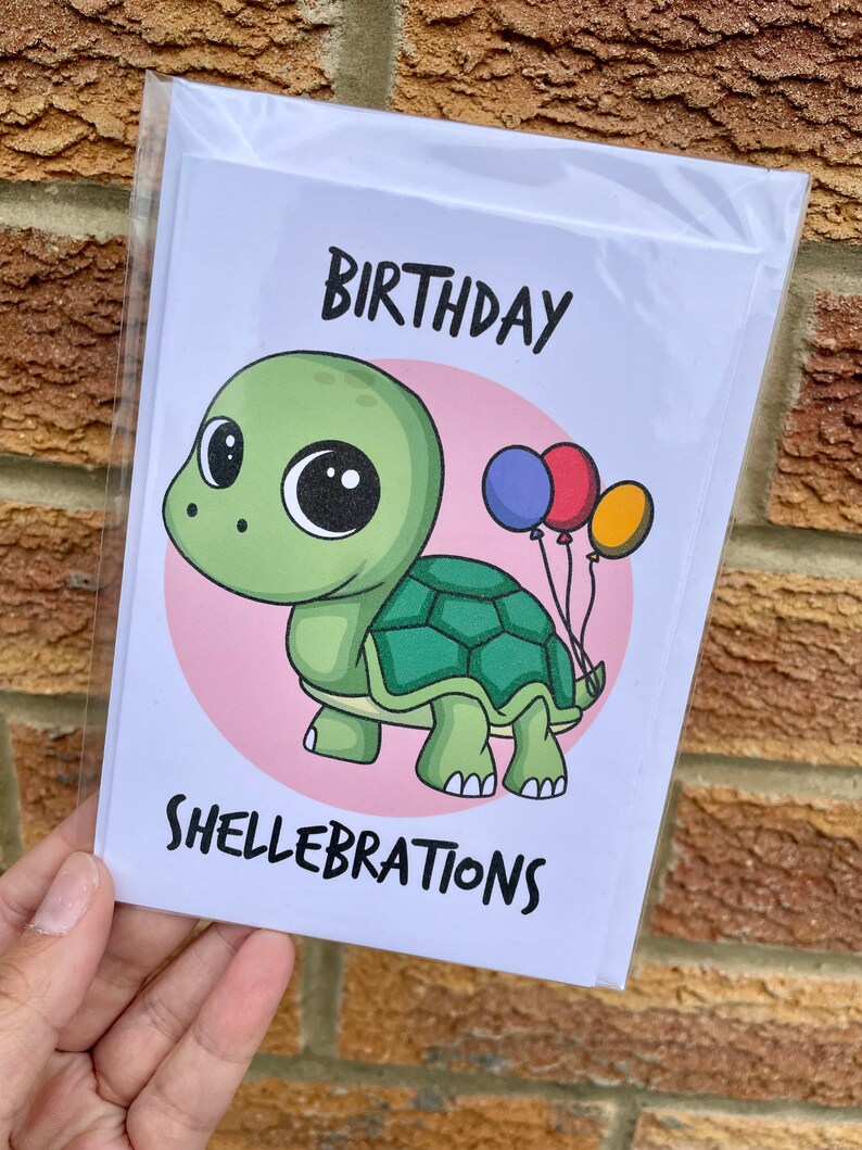 Turtle Animal Pun Birthday Card, Birthday Shellebrations, Happy ...