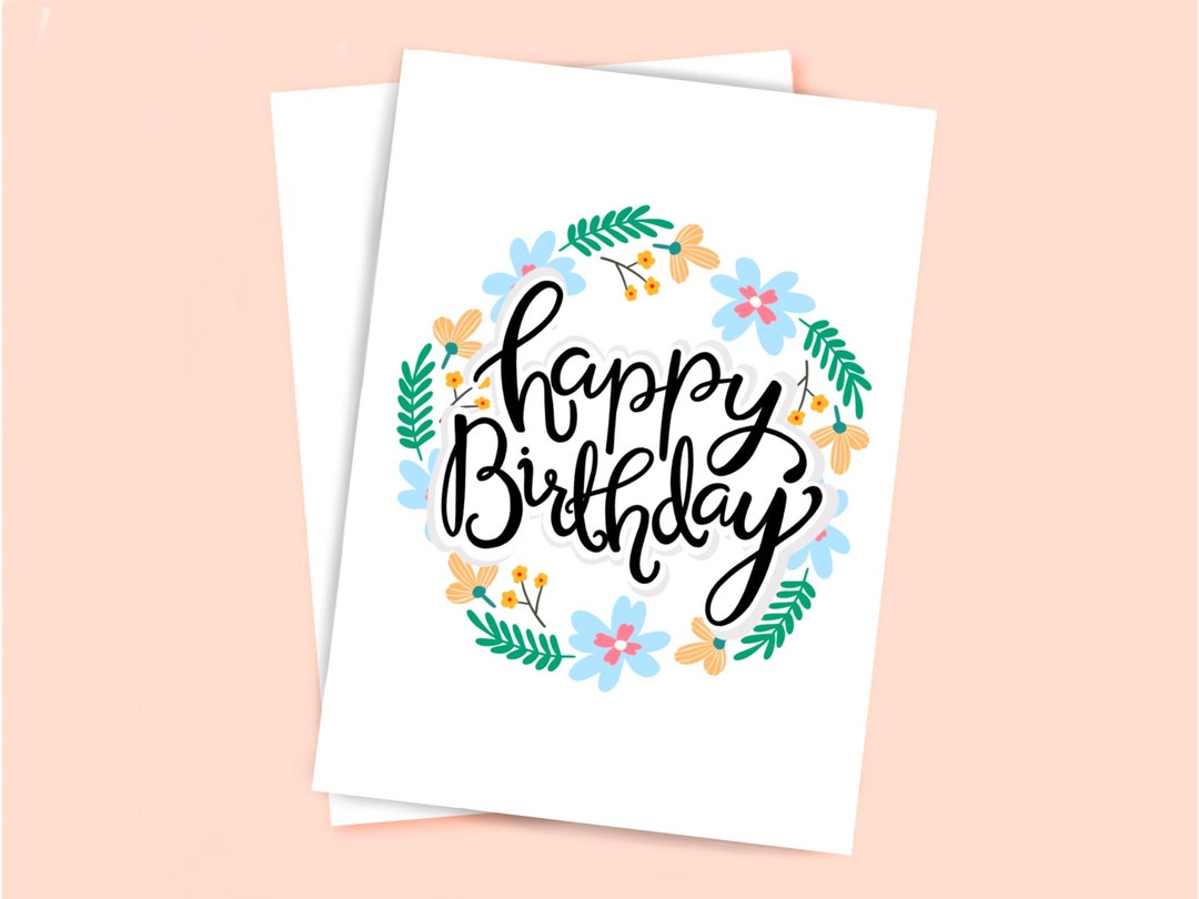 Happy Birthday Card, Calligraphy, Flower Vector, Colourful, Floral ...