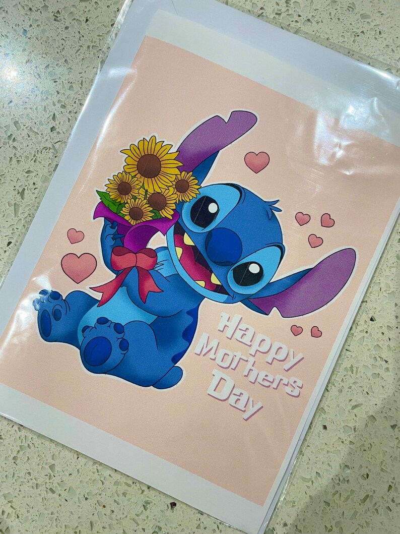 Disney Stitch happy Mothers Day Card Sunflower Bouquet - Etsy