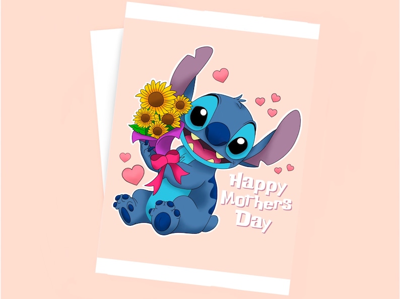 Disney Stitch happy Mothers Day Card, Sunflower Bouquet, Lilo & Stitch ...