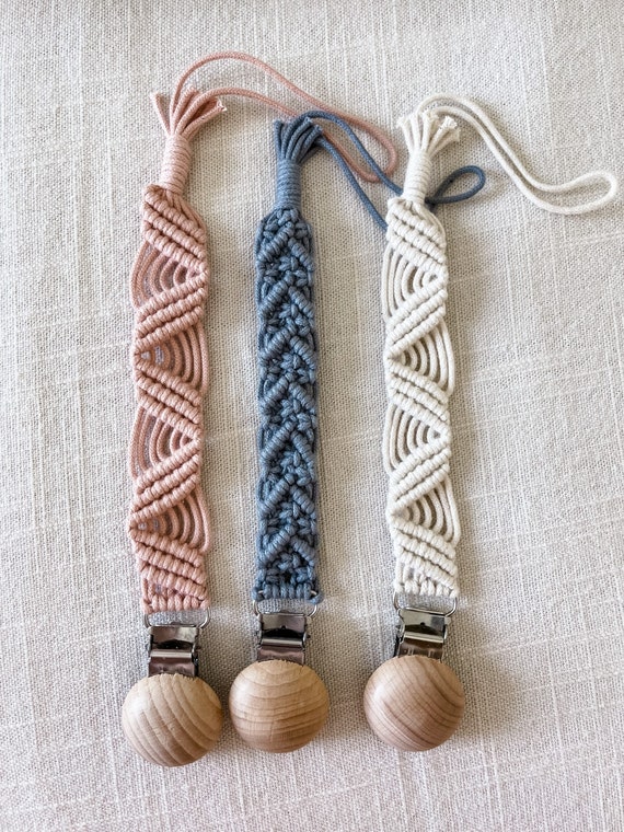 Macrame Pacifier Clip Wood Binky Clip Handmade Binky Clip - Etsy