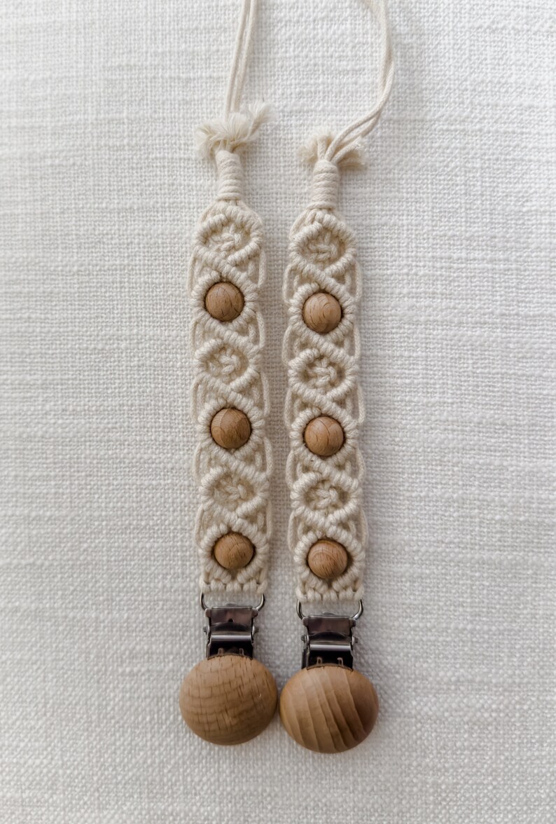 Macrame Pacifier Clip Wood Binky Clip Handmade Binky Clip - Etsy