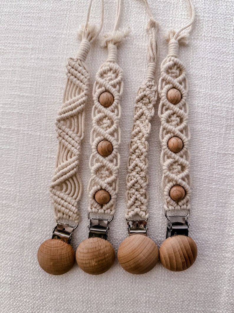Macrame Pacifier Clip Wood Binky Clip Handmade Binky Clip - Etsy