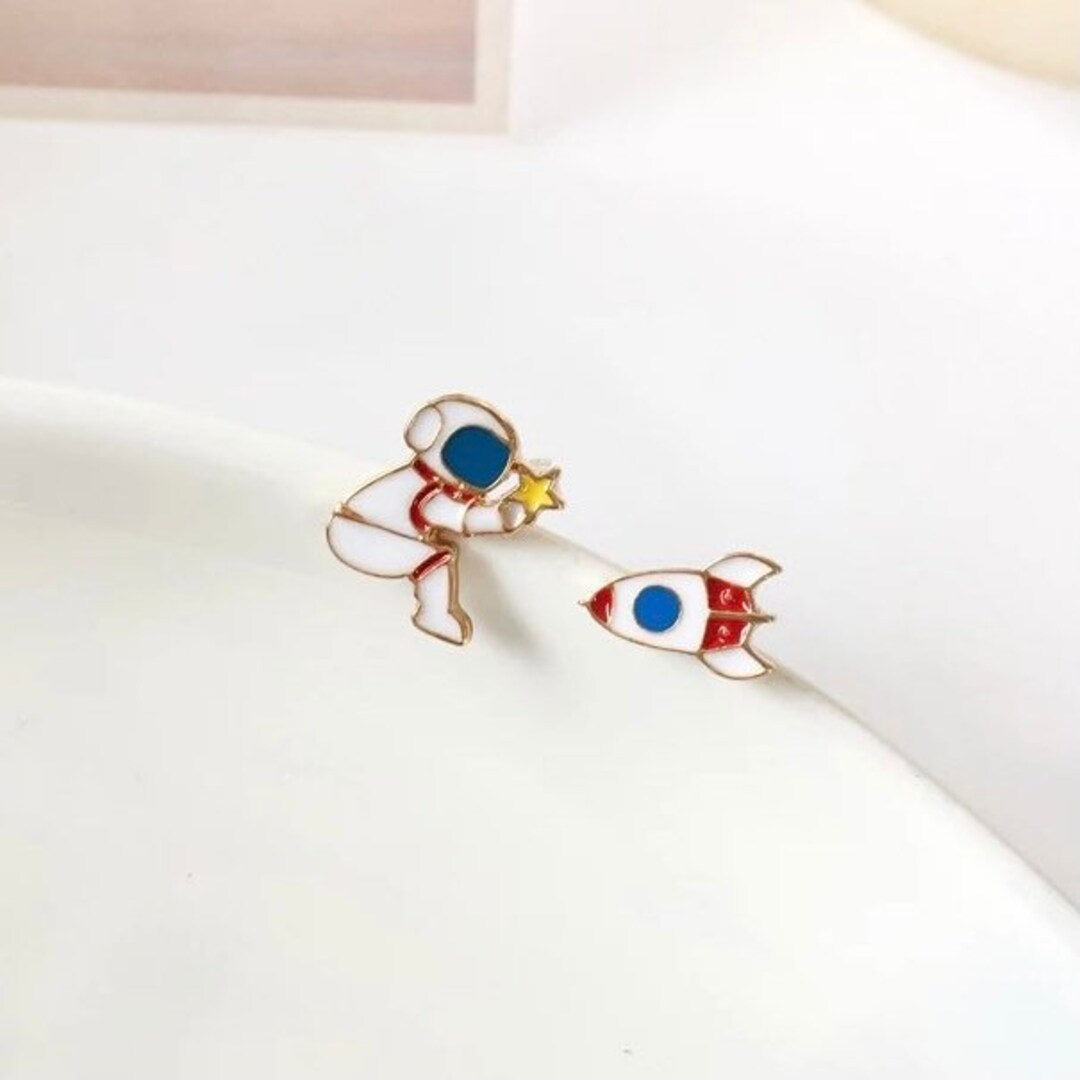 Tiny Asymmetrical Astronaut NASA Space Rocket Stud Earrings - Etsy