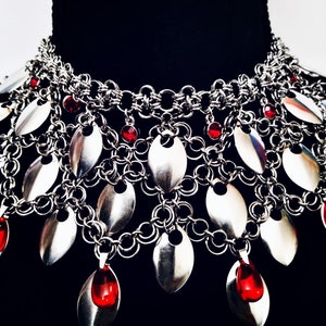 Gothic Lace Dragon Scale Chainmail Choker With Ruby Red ...