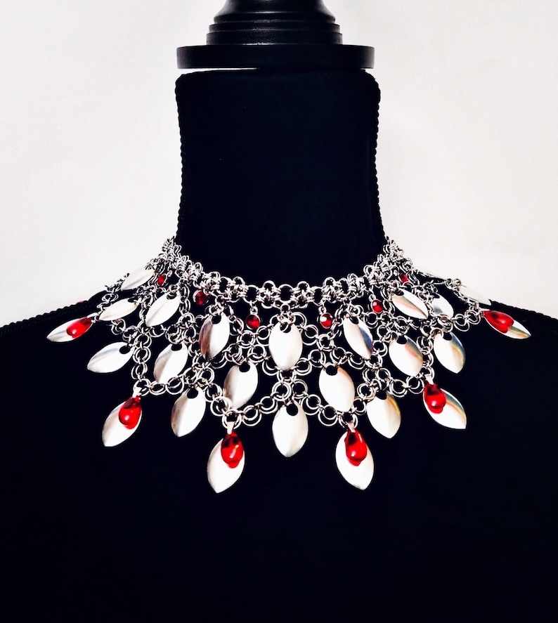 Gothic Lace Dragon Scale Chainmail Choker With Ruby Red - Etsy