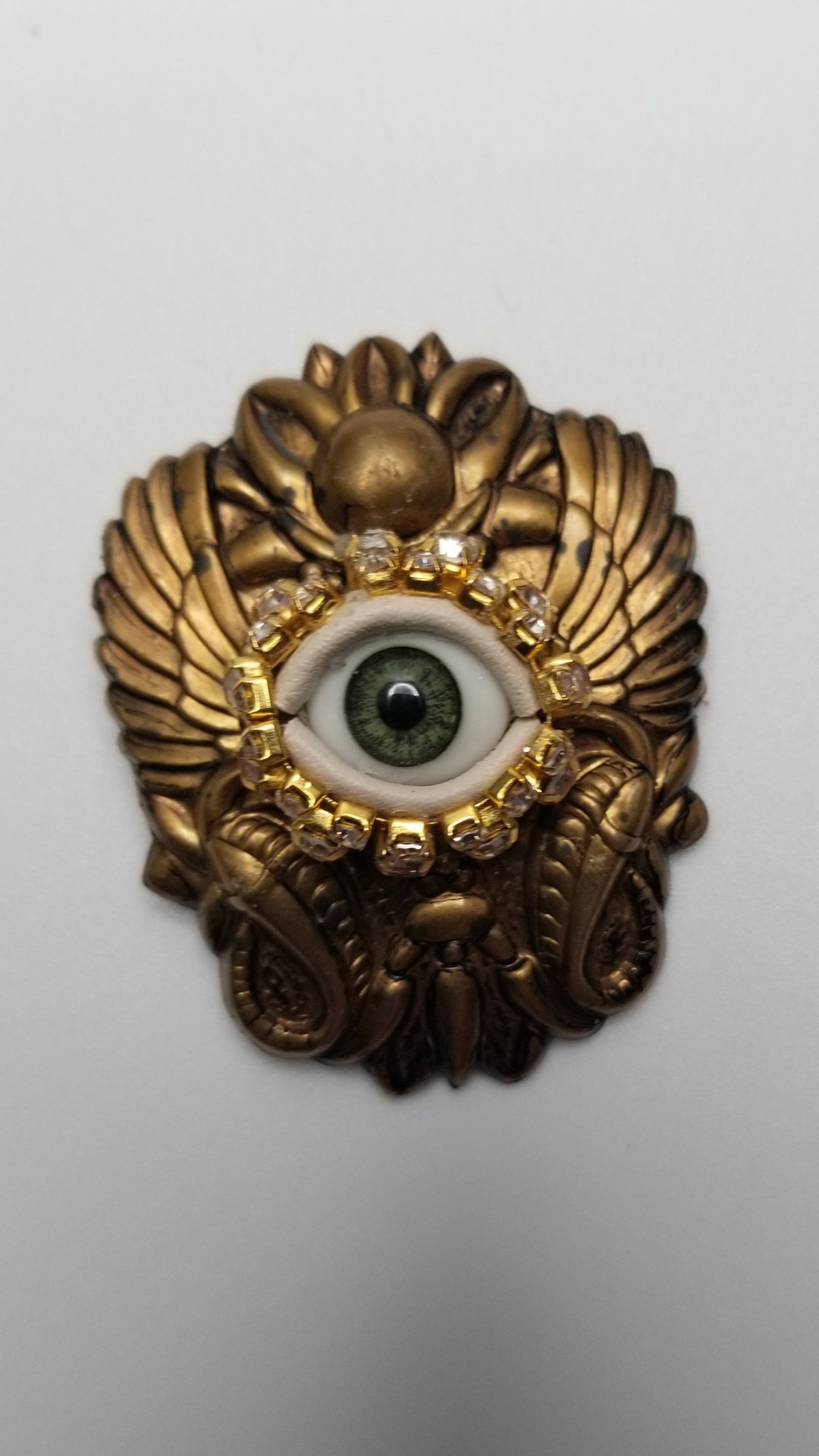 Winged Wink Unusual Vintage Eyeball Pin. Mixed Media Piece. Art Jewelry ...