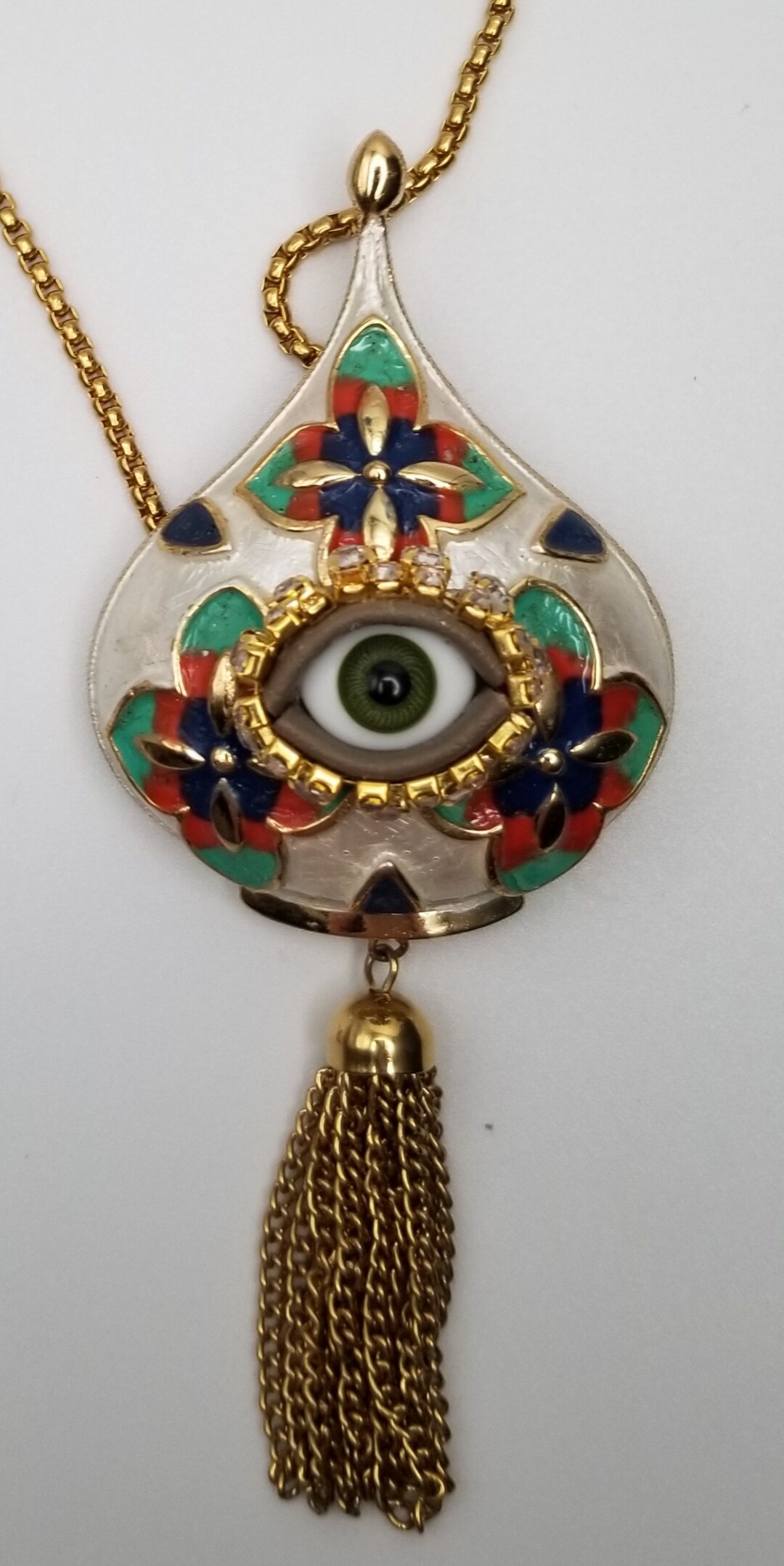 Ornamental Wink - Vintage Necklace. Striking Mixed Media Art Pin ...