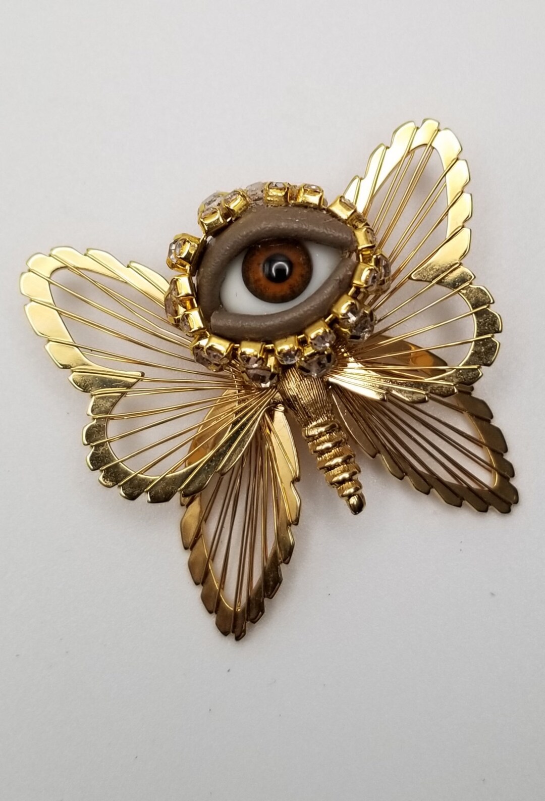 Gold Butterfly Wink Gold Toned Vintage Brooch Glass Doll Eyes. OOAK ...