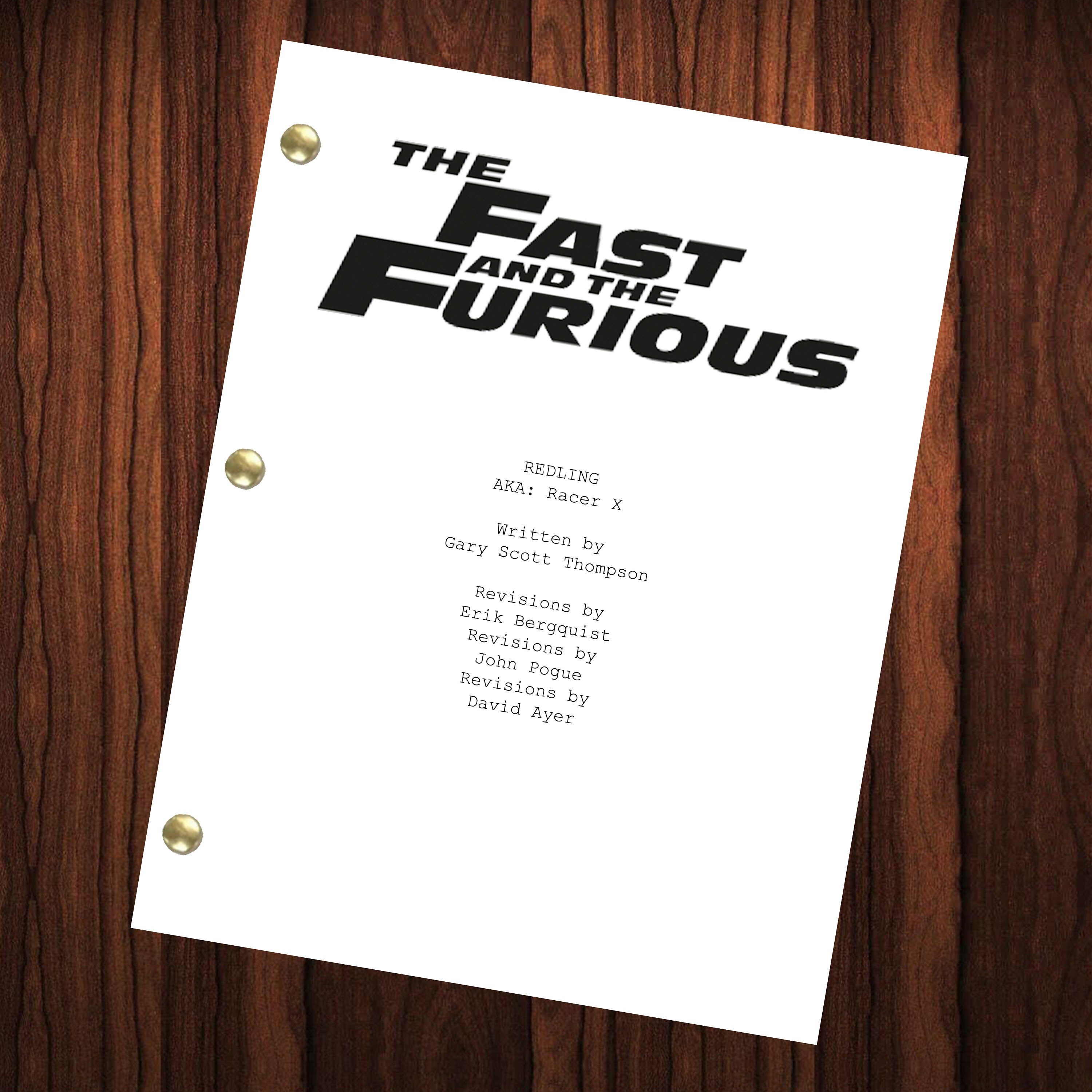 Fast & Furious Movie Script Reprint Full Screenplay Full | Etsy