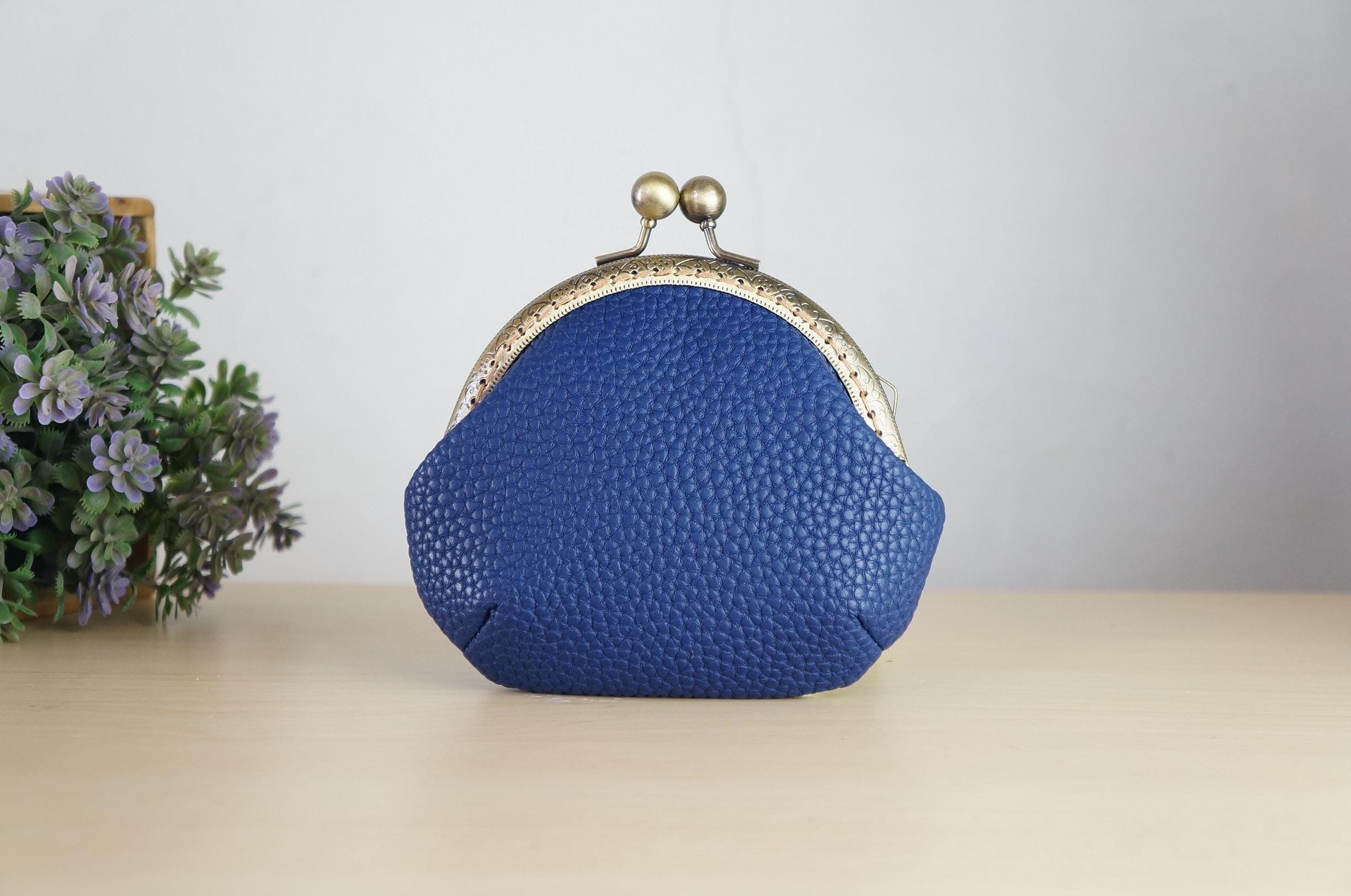 Kiss Lock Coin Purse, Retro Clasp Purse, Dark Blue Wallet, Gift for Her ...