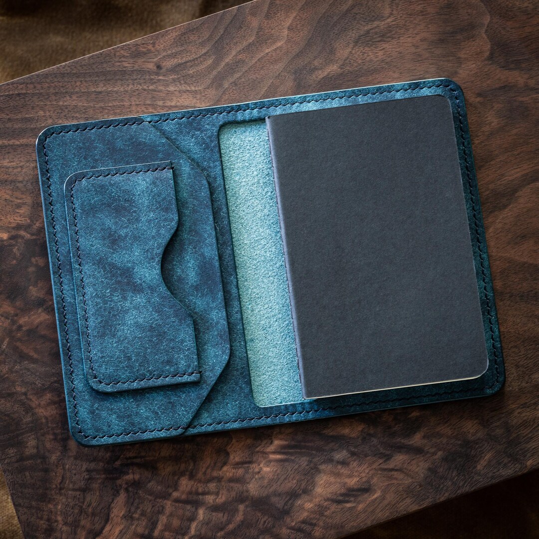 Leather Field Wallet / Notebook Wallet / Notebook Cover Sapphire - Etsy