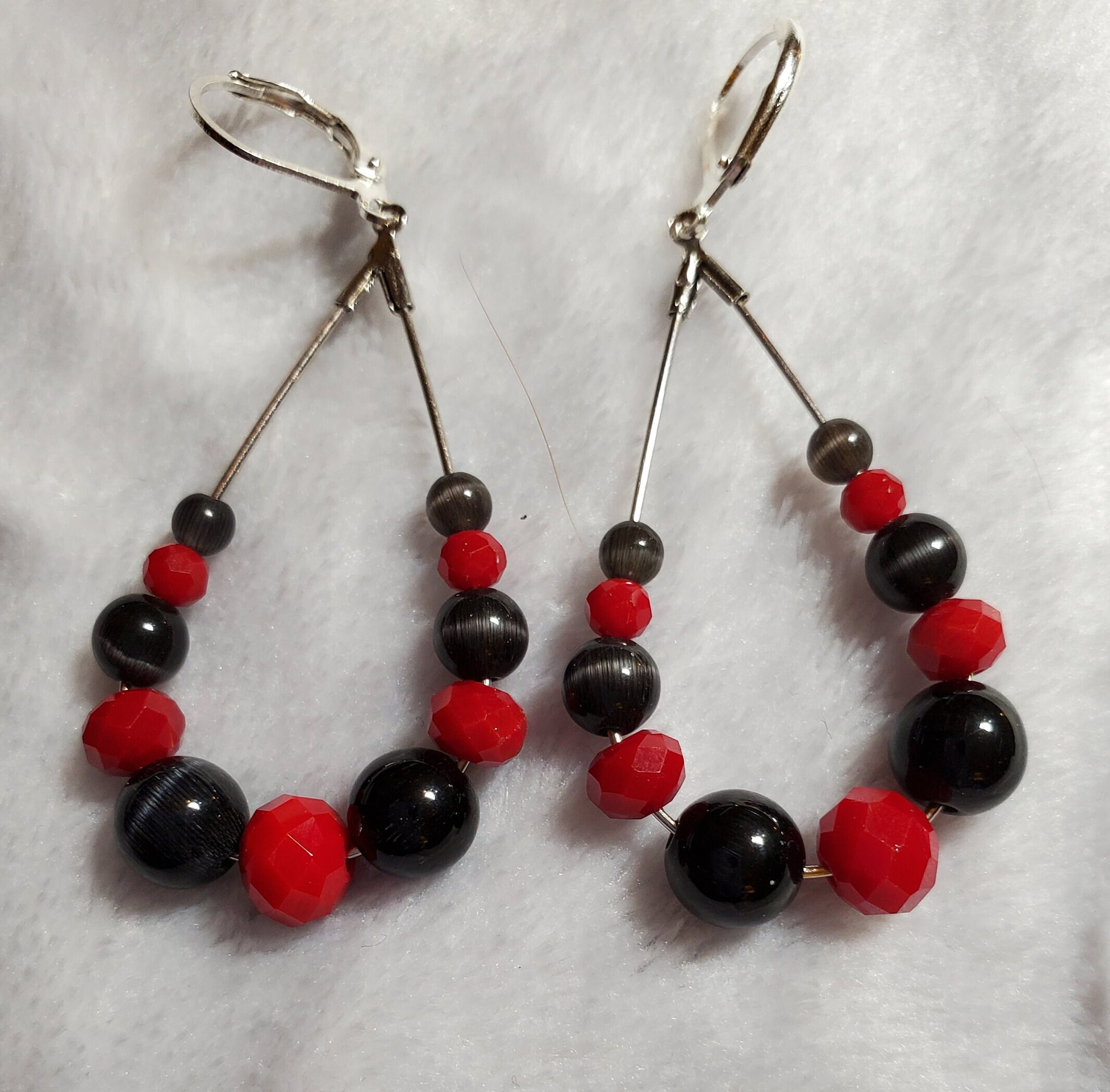 Red and Black Glass Teardrop Hoop Earrings - Etsy