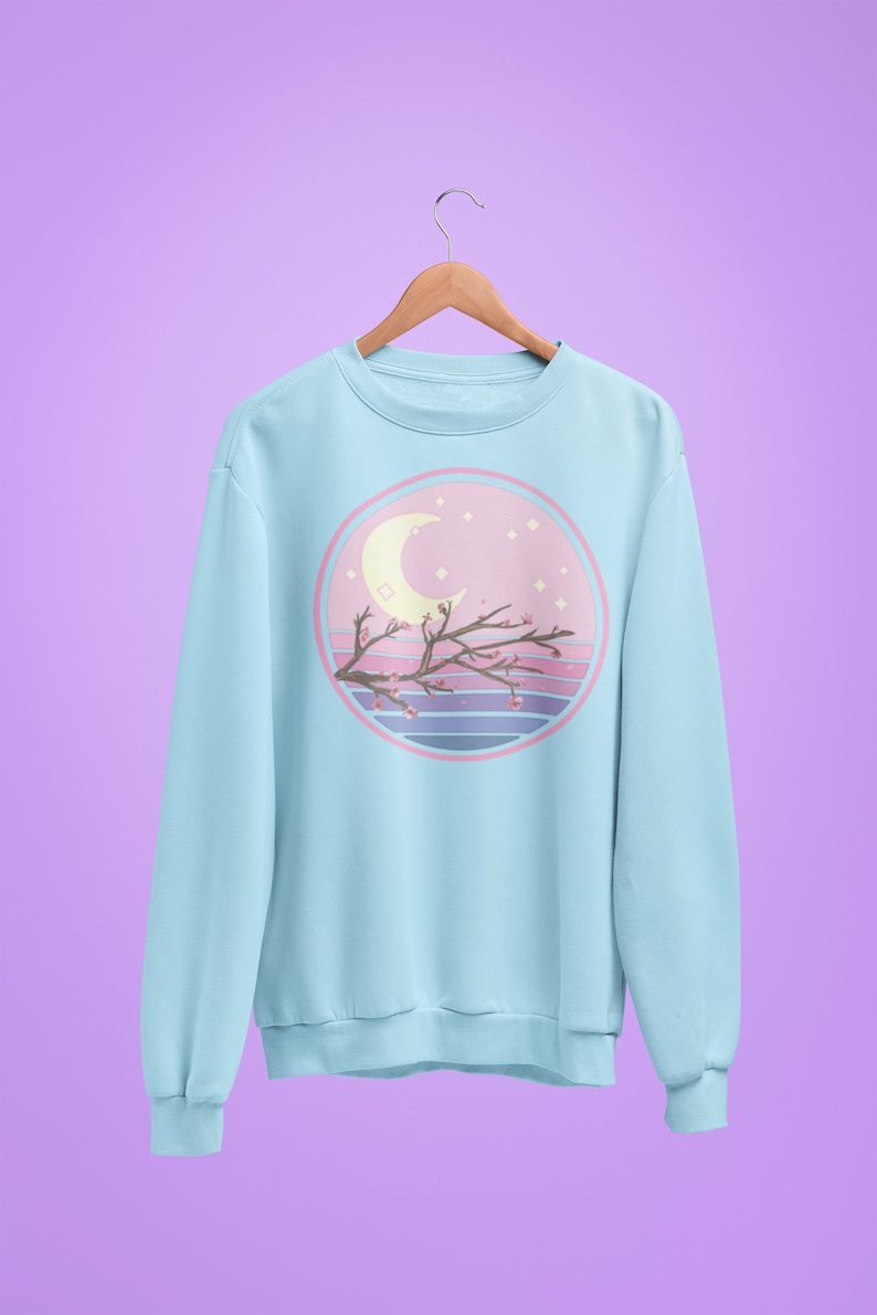 Crescent Moon Cherry Blossom Sweater - Kawaii Vaporwave, Pastel Goth ...