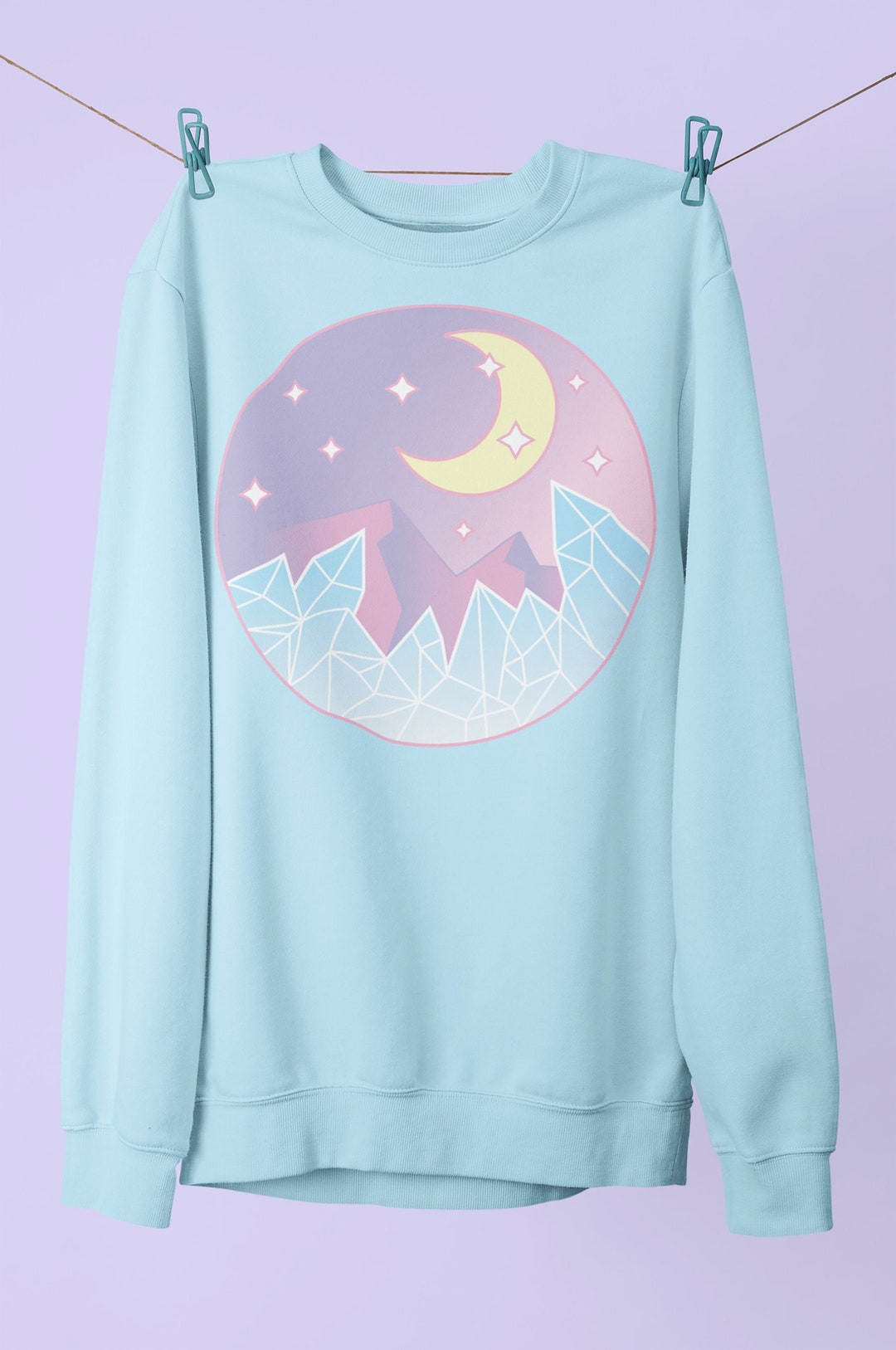 Crescent Moon Sweater, Yume Kawaii Sweatshirt, Pastel Goth, Harajuku ...