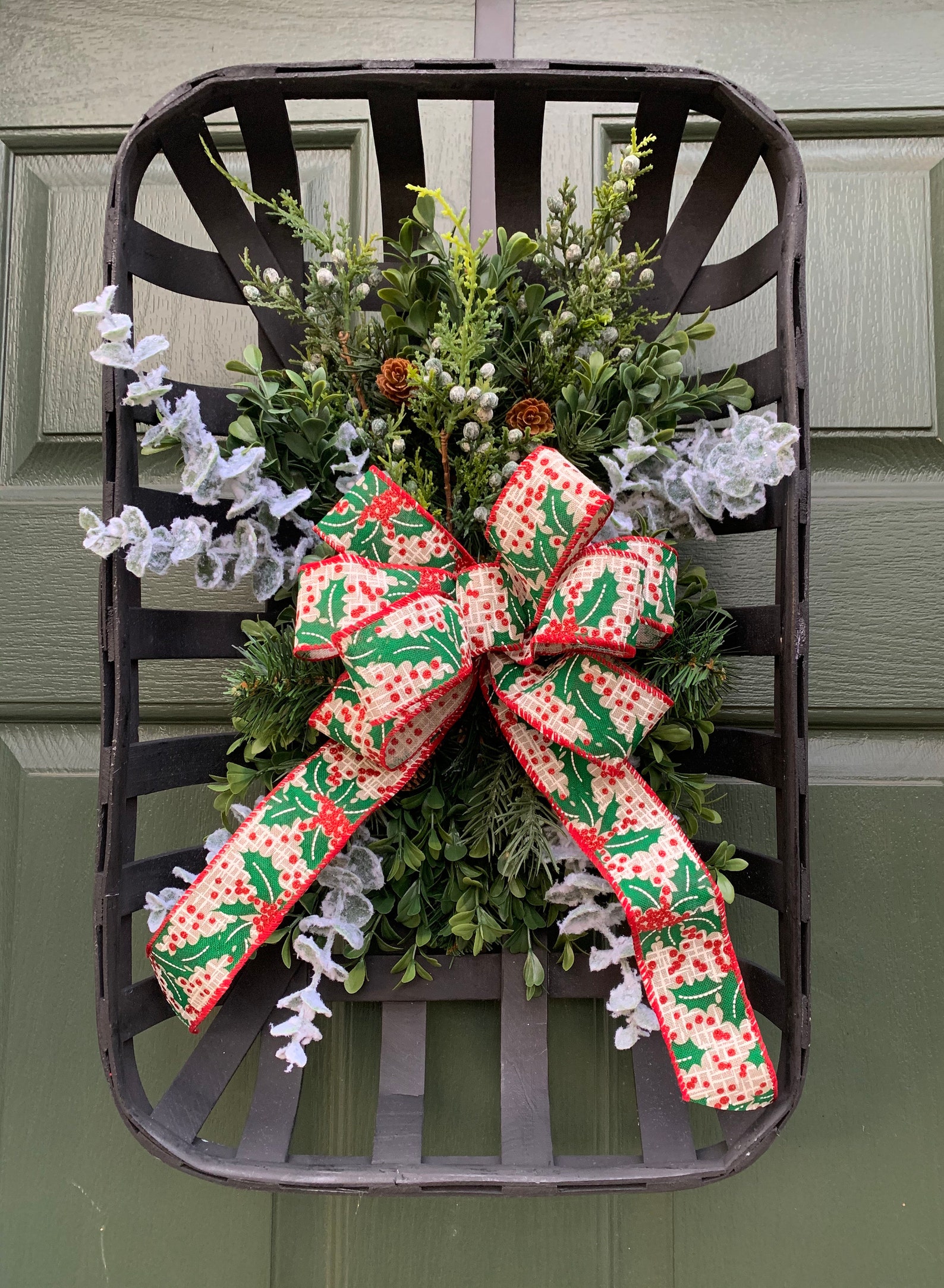 Christmas Tobacco Basket Wreath, Christmas Black Basket Wreath ...