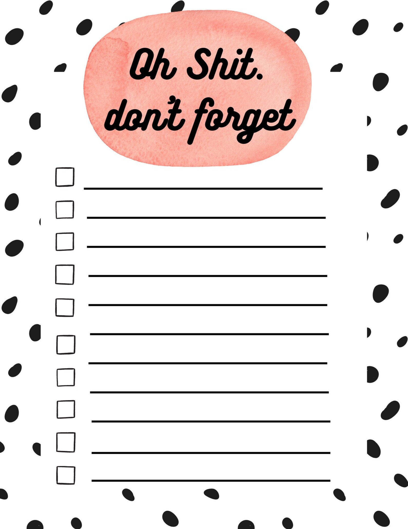 Oh Sh*t Don't Forget - to Do List - Instant Download - Dalmatian Print ...