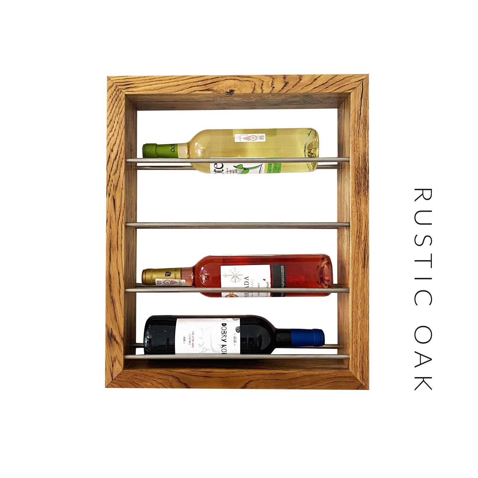Rustic Oak Wine Rack With Black Epoxy Resin, Wall Mounted, Vertical ...