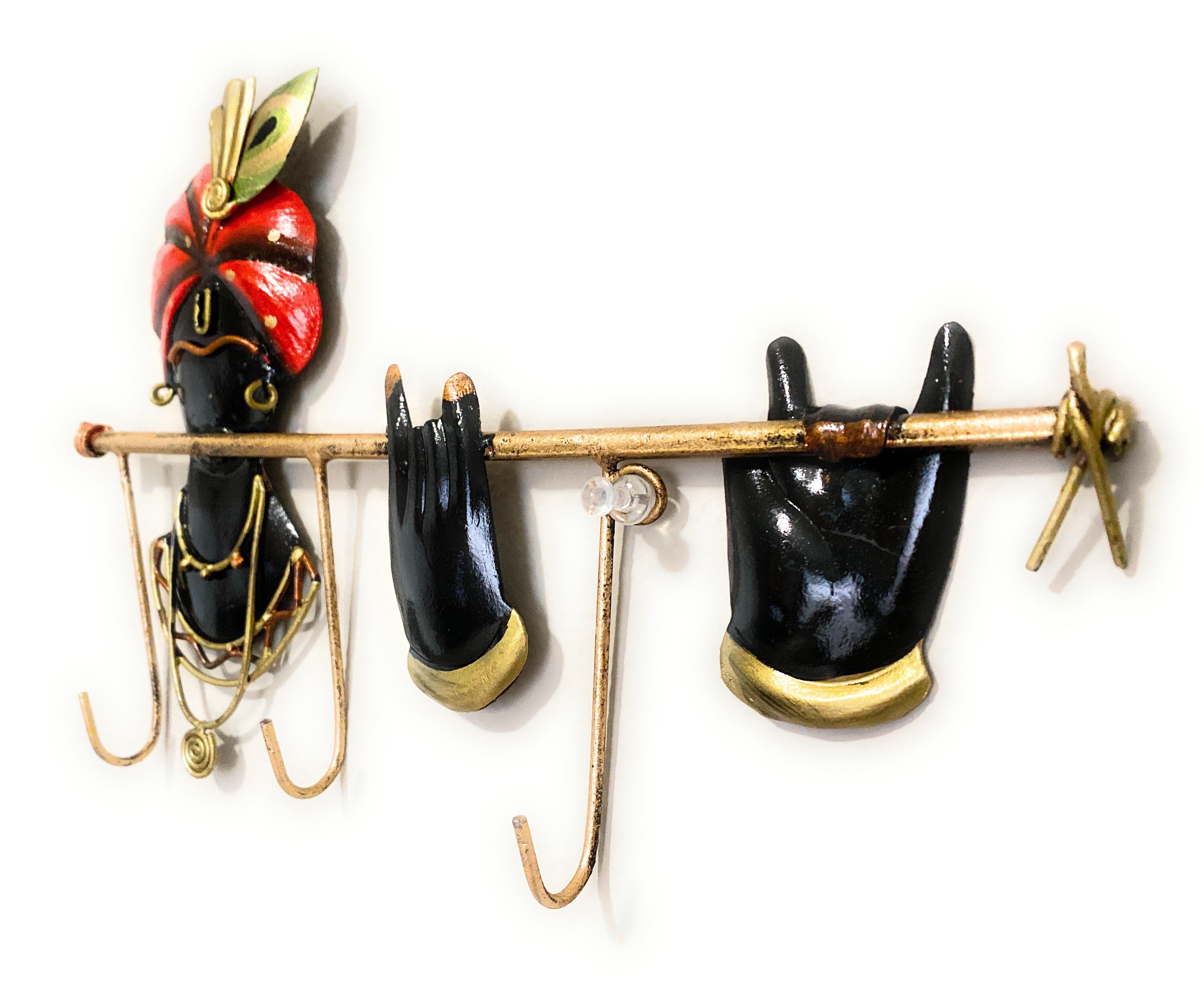 Handmade Krishna Key Holder, Indian Ethnic Hand Painted Metal Wall ...