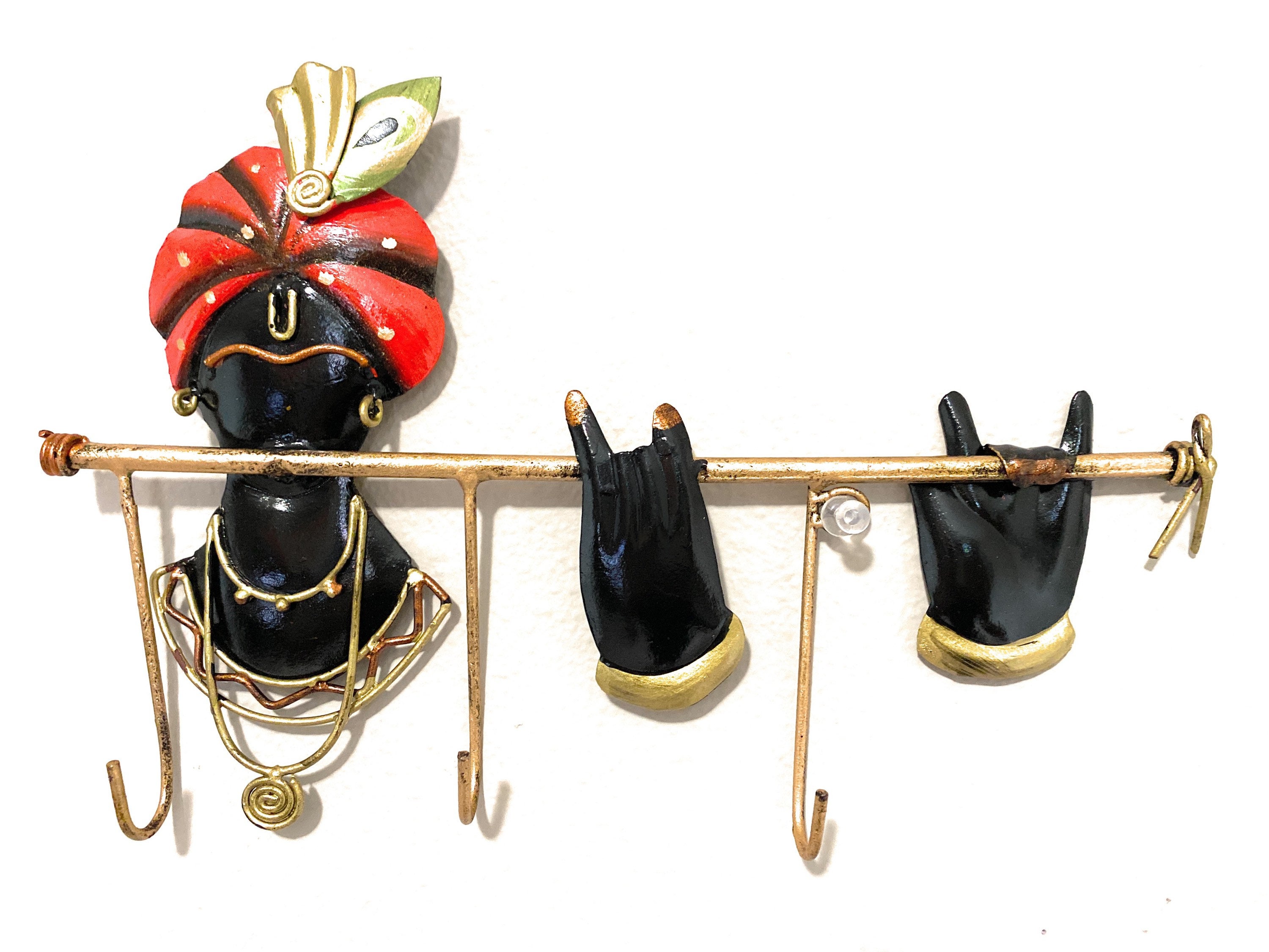 Handmade Krishna Key Holder, Indian Ethnic Hand Painted Metal Wall ...