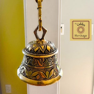 Solid Brass Temple Peacock Bell With Chain, Indian Decor Entrance ...