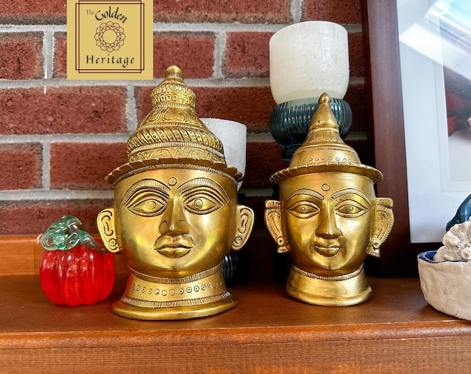 Set of 2 Shiva and Gauri, Brass Mukhlinga, Shiva and Gauri Face ...