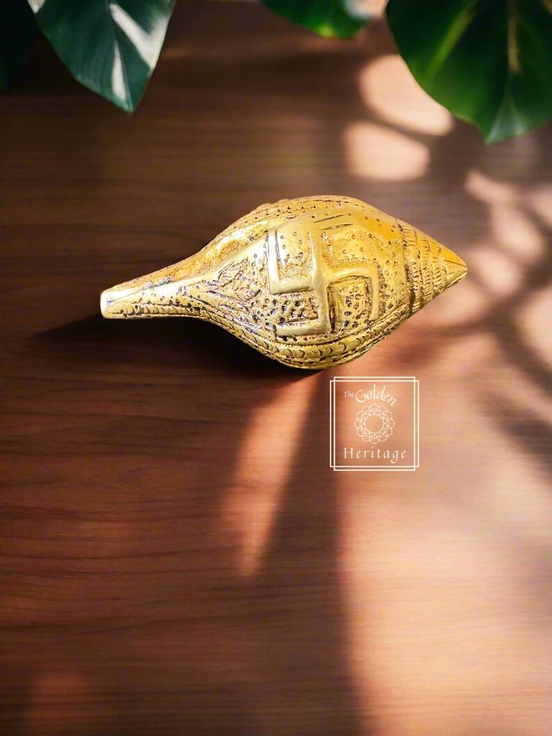 Brass Shankha or Conch With Turtle, Shanka Craved With OM, Swastika ...