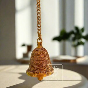 Hanging Brass Designer Bell With Chain - Temple Hanging Bell, Figurine ...