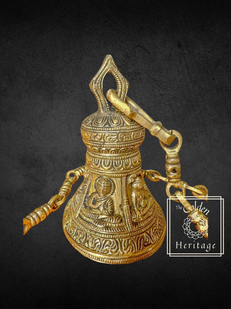 Solid Brass Temple Bell With Chain, Traditional Indian Hanging Bell - Etsy