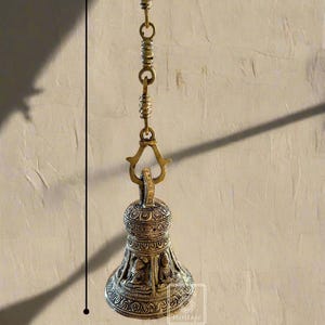 Solid Brass Temple Bell With Chain, Traditional Indian Hanging Bell - Etsy