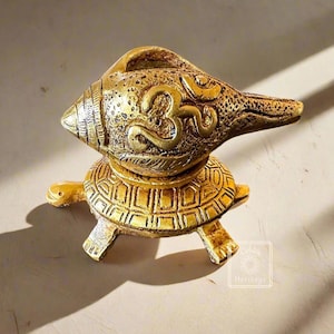 Brass Shankha or Conch With Turtle, Shanka Craved With OM, Swastika ...
