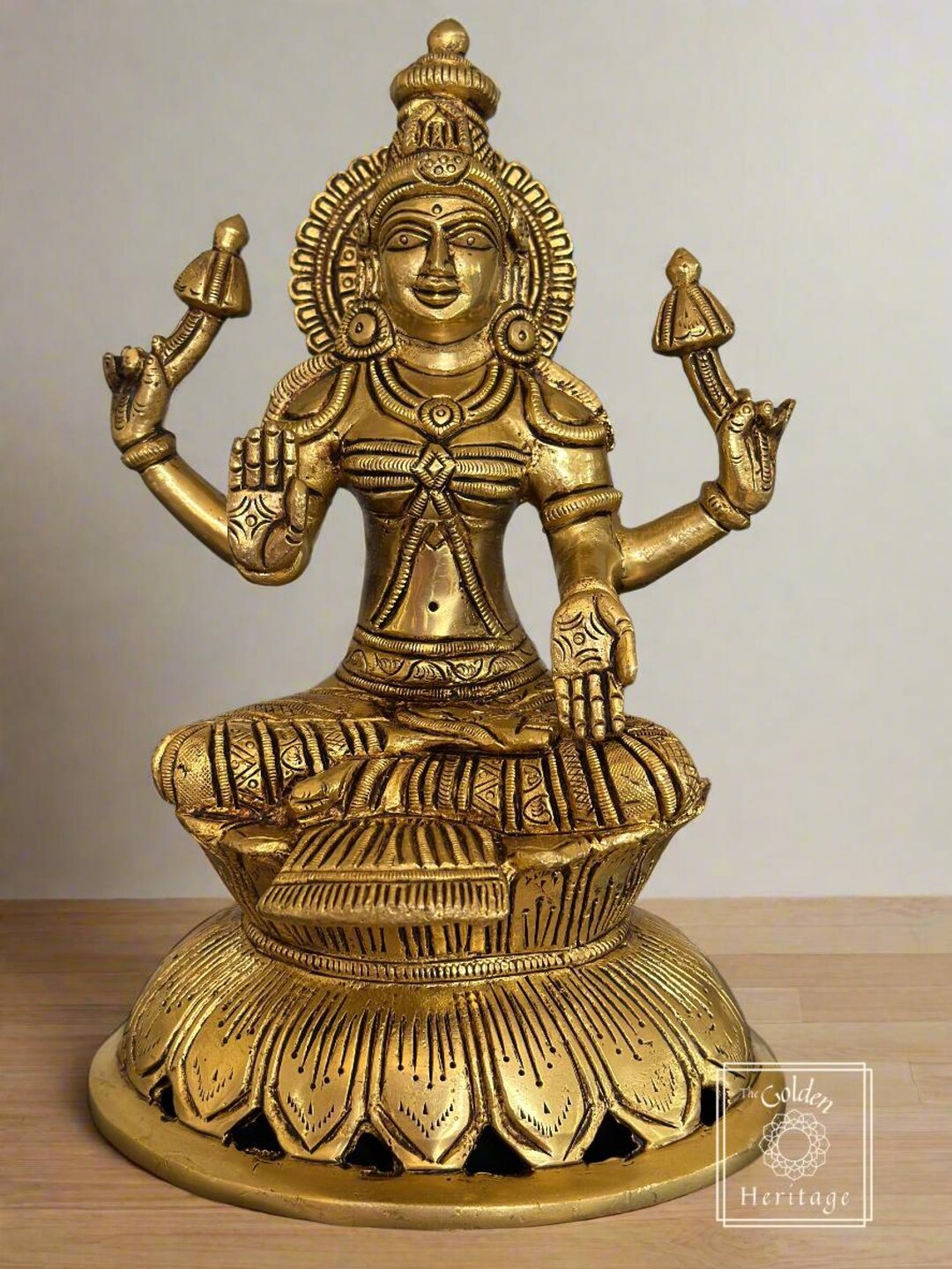 Brass Laxmi Idol: Hindu Goddess of Wealth, Lotus Flowers - 8" - Etsy