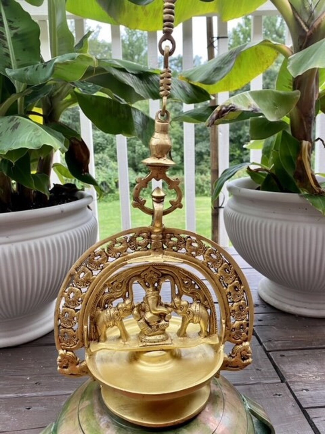 Auspicious Sukhasana Ganesh Hanging Oil Lamp With Mythical Yali ...