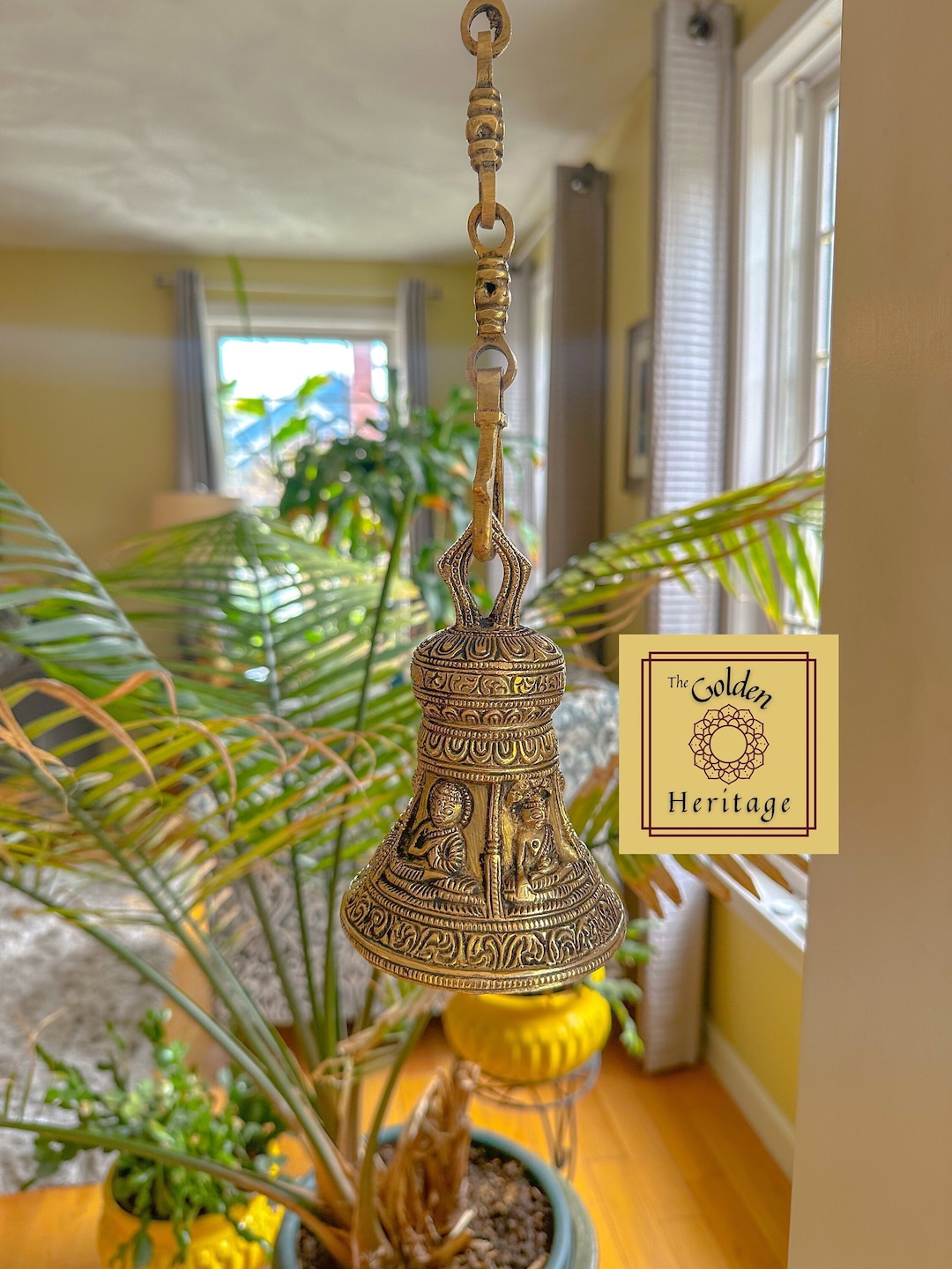 Solid Brass Temple Peacock Bell With Chain, Indian Decor Entrance ...