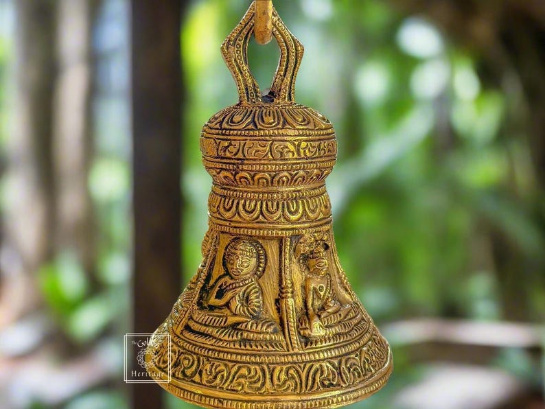 Solid Brass Temple Bell With Chain, Traditional Indian Hanging Bell - Etsy