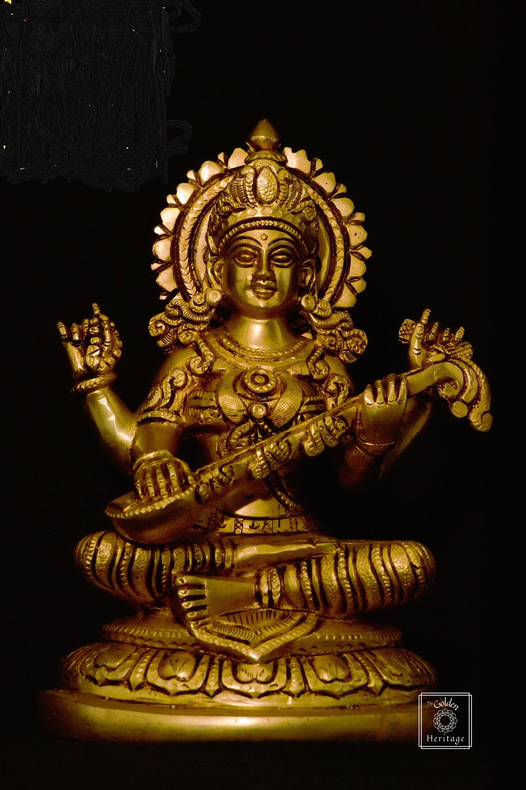 Saraswati Idol Brass Saraswati Goddess of Wisdom Playing Veena Murti 8 ...