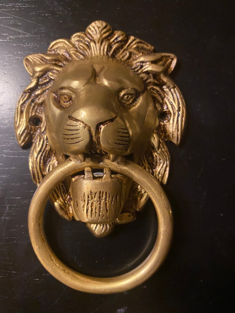 Brass Lion Design Door Knocker With Ring Antique Brass | Etsy