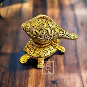 Brass Shankha or Conch With Turtle, Shanka Craved With OM, Swastika ...