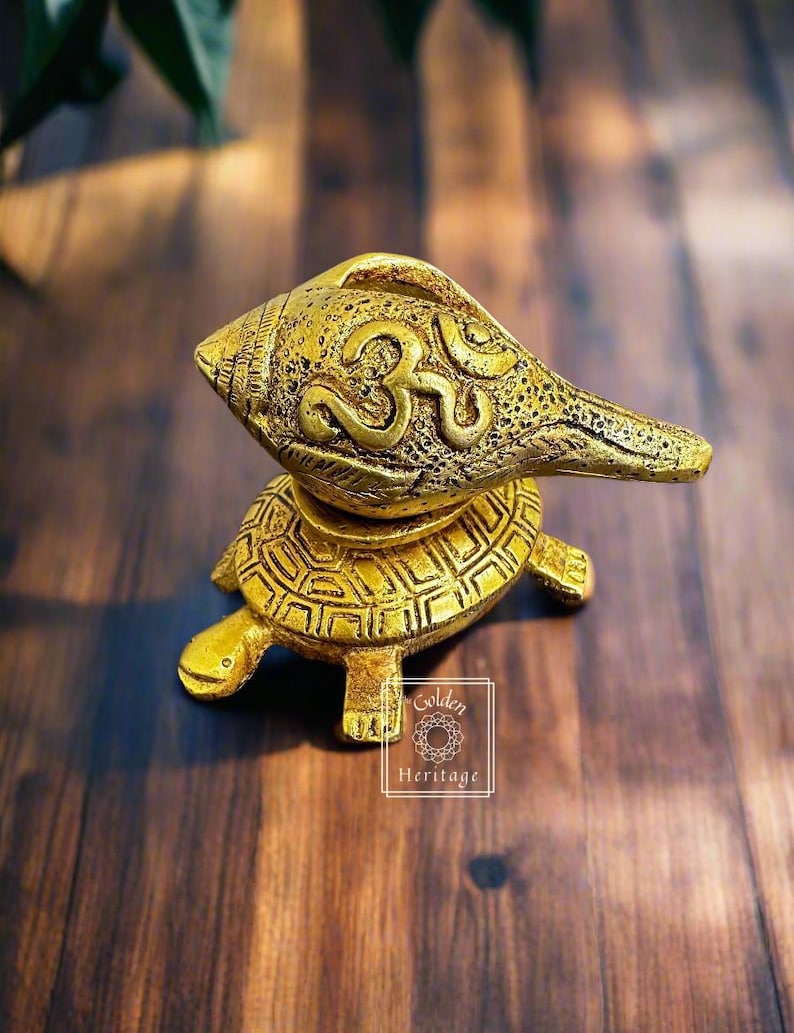 Brass Shankha or Conch With Turtle, Shanka Craved With OM, Swastika ...