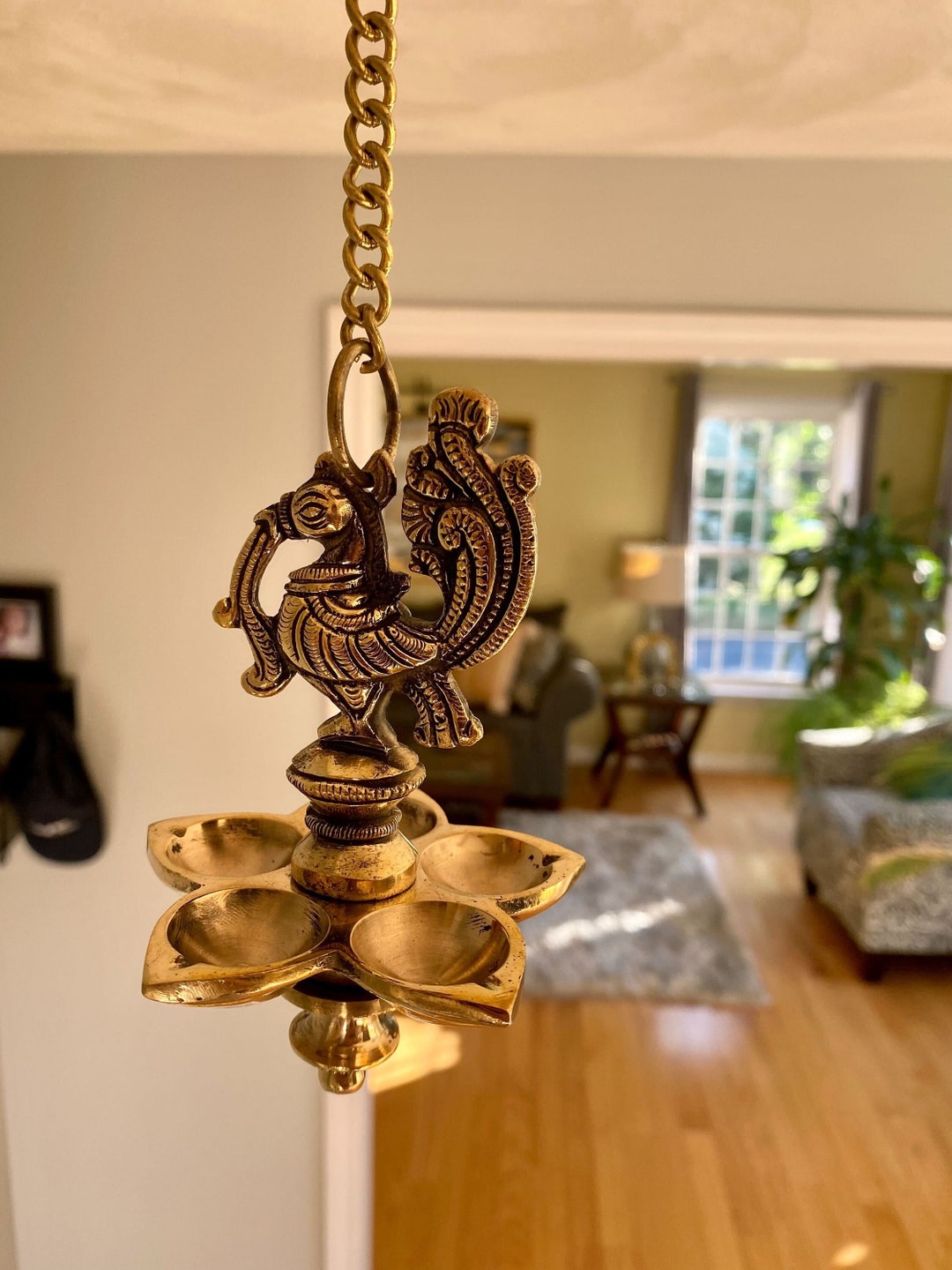 Set of 2 Peacock Brass Hanging Diya Set Stunning Handmade - Etsy
